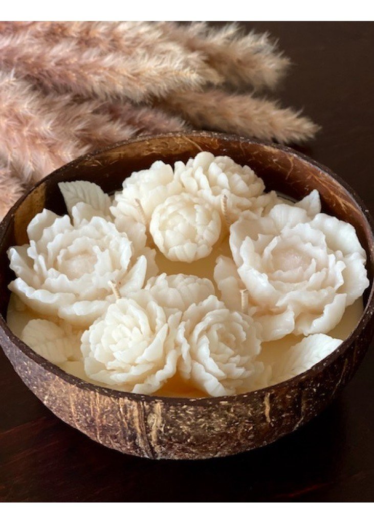 Rožės sojų vaško žvakė natūralus kokoso kevalas, tvari, stalo ...